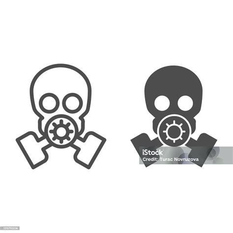 가스 호흡보호구 라인과 솔리드 아이콘 화학 또는 방사선 보호 정장 마스크 기호 흰색 배경에 윤곽 스타일 그림 모바일 개념 및 웹 디자인에 대한 군사 기호 벡터 그래픽 0명에