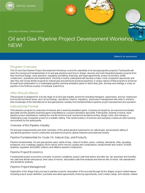 Developing Oil And Gas Pipelines A Workshop On The Essentials Of
