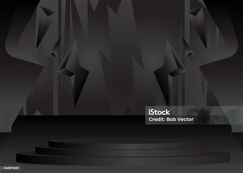 블랙 공상 과학 모형 제품 디스플레이 미래 회색 벡터 3d 룸 최소 실린더 받침대 연단 프레젠테이션을 위한 무대 쇼케이스 기하학적 형태 빈 장면 0명에 대한 스톡 벡터 아트