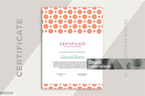 창조적 인 기하학적 패턴으로 졸업 또는 코스 완료를위한 현대 비즈니스 디플로마 템플릿 트렌디 한 디자인의 감사 수직 모형의 인증서 간단한 벡터 배경 Eps 10 감사장에