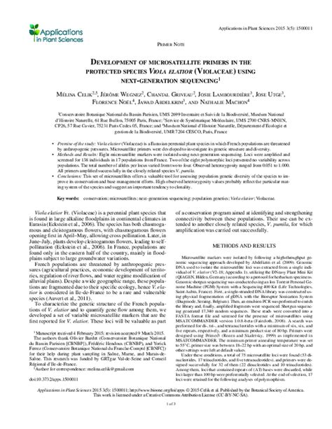 Pdf Microsatellite Primers For Viola Elatior Development