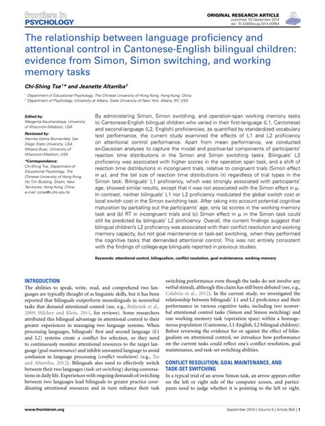 Pdf The Relationship Between Language Proficiency And Attentional Control In Cantonese English