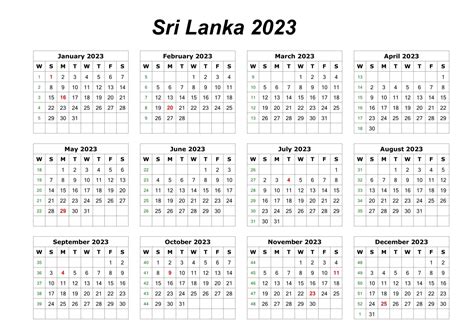 Free Printable Sri Lanka 2023 Calendar With Holidays Pdf
