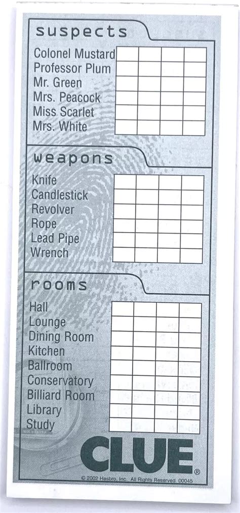 Clue Detective Notepad