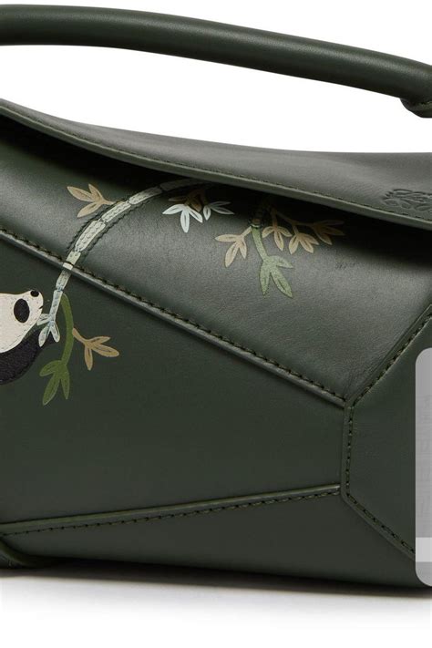 Loewe Mini Puzzle Edge Pandas Bag In Bottle Green Endource