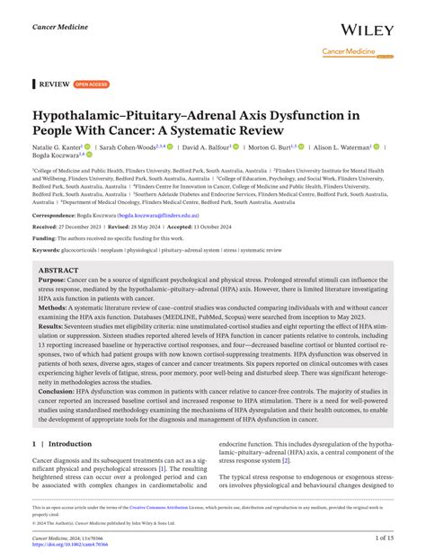 Pdf Hypothalamicpituitaryadrenal Axis Dysfunction In People With