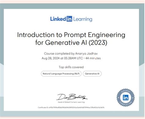 Ananya Jadhav On Linkedin Myfirstcertificate Ai Generativeai