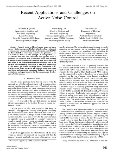 PDF Recent Applications And Challenges On Active Noise Control