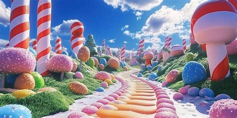 A Surreal Fantasy Candy Land With Colorful Treats And Trees Premium
