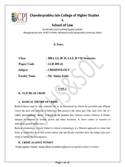 E Notes Criminology Unit 2 Pdf Juvenile Delinquency Crimes