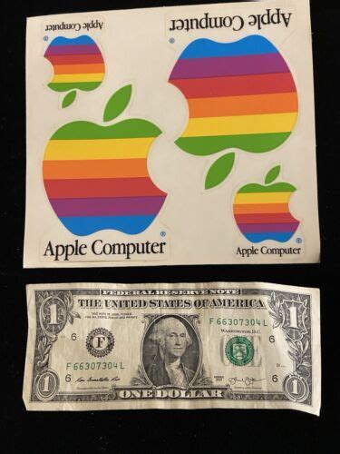 Original Apple Logo Sticker Rainbow 4pc Peel Stick Vintage Nos