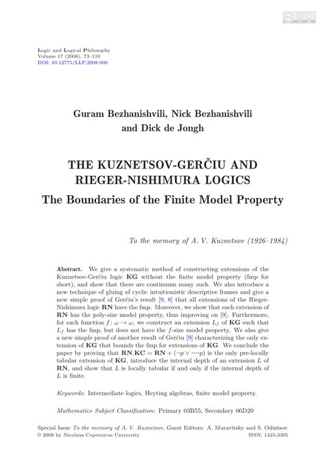 Pdf The Kuznetsov Gerčiu And Rieger Nishimura Logics The Boundaries Of The Finite Model Property