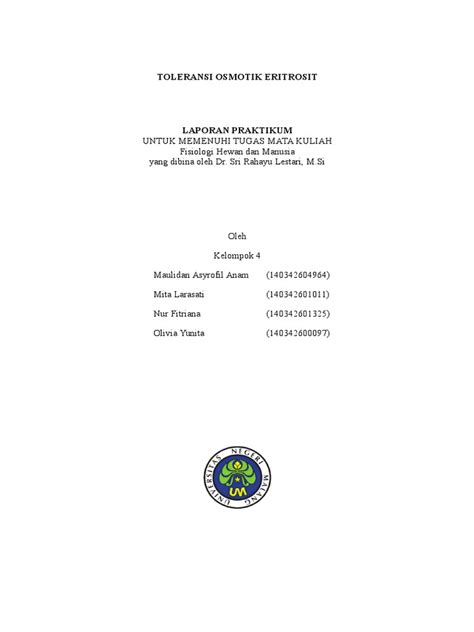 Kecepatan Hemolisis Dan Krenasi Eritrosit Katak Dalam Larutan Nacl Beragam Konsentrasi Pdf