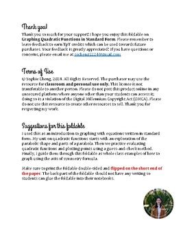 Graphing Quadratic Functions In Standard Form Foldable By Ms Cheng Math