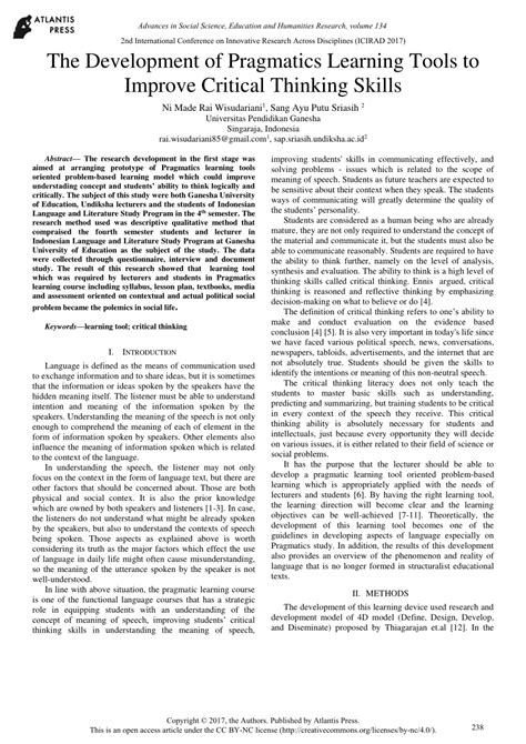 Pdf The Development Of Pragmatics Learning Tools To Improve Critical