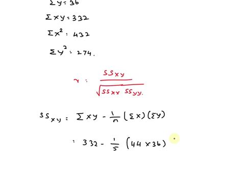 solved given the following measures for x and y calculate ssx ssy