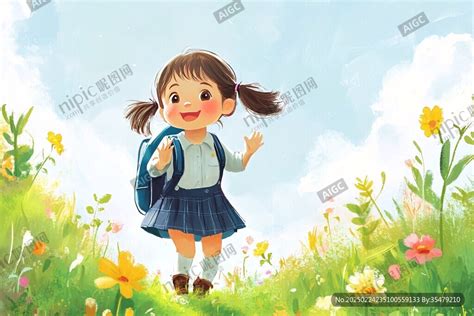 Ai创作图开学季儿童去学校插画 儿插少女 上学插画 小学生插画 儿童场景插画 去上学插画 儿童春天插画场景 唯美儿童插画 治愈系儿童插画 少儿歌唱插画 儿童插画配图 女孩儿童插画 怡然自得的小