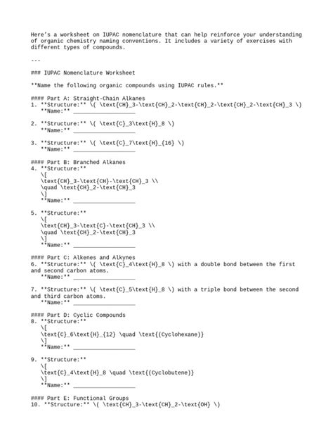 Heres A Worksheet On Iupac Nomencl Pdf Alkene Chemistry