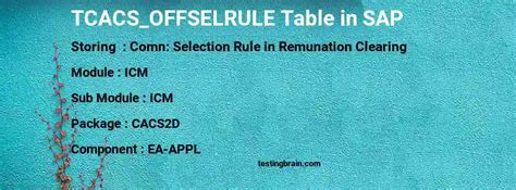 TCACS OFFSELRULE SAP Table For Comn Selection Rule In Remunation Clearing