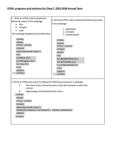 Htmlprogramsclass 7 Pdf Html Web Page