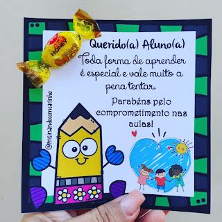 Cartão De Incentivo Das Aulas Para Alunos Com Bombom