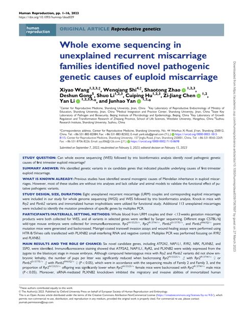 Pdf Whole Exome Sequencing In Unexplained Recurrent Miscarriage