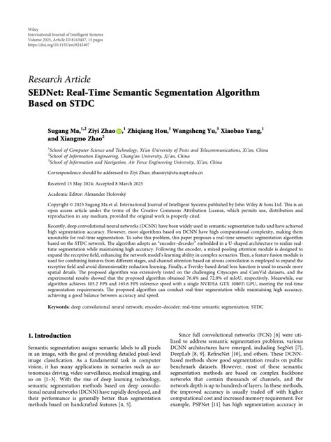 Pdf Sednet Real Time Semantic Segmentation Algorithm Based On Stdc
