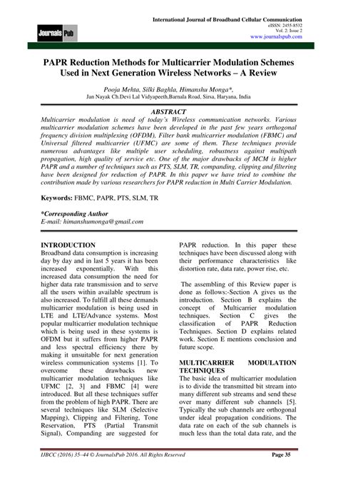 Pdf Papr Reduction Methods For Multicarrier Modulation Schemes Used