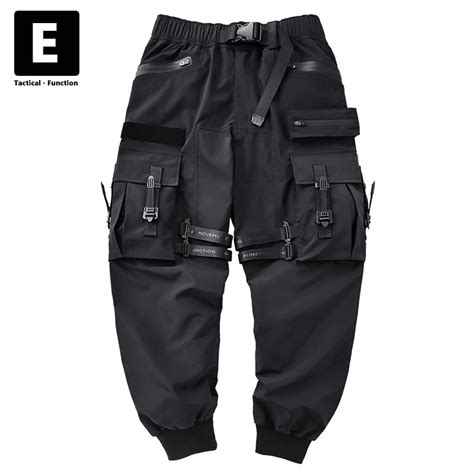 블랙 카고 바지 남성 밀리터리 조깅 바지 Techwear Streetwear 전술 기능 바지 하라주쿠 멀티 포켓 리본 하의 AliExpress