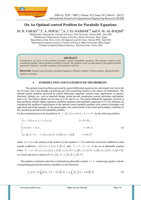 On An Optimal Control Problem For Parabolic Equations Pdf