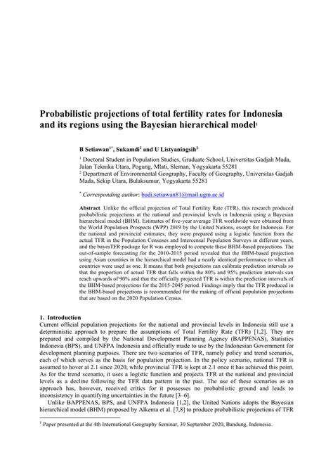 Pdf Probabilistic Projections Of Total Fertility Rates For Indonesia