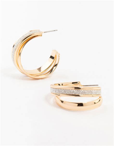 Gold Glitter Double Strand Hoop Earrings Lovisa