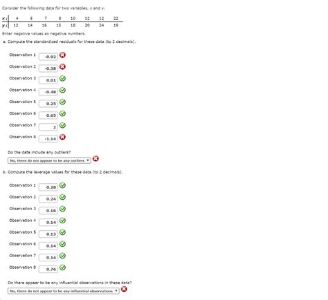 Solved Consider The Following Data For Two Variables X And