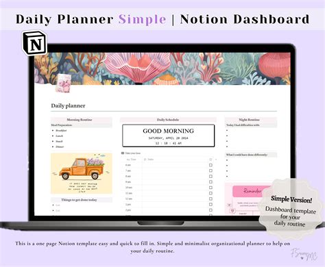 Notion Daily Planner Simple Dashboard Easy Notion Template Notion