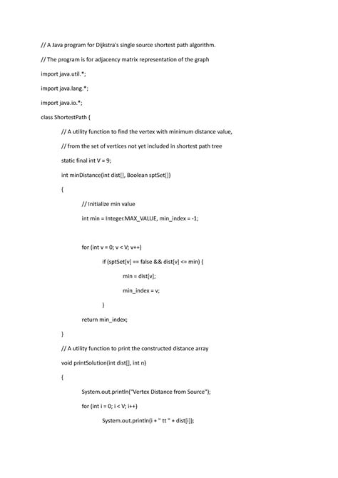 Java Program For Dijkstra The Program Is For Adjacency Matrix
