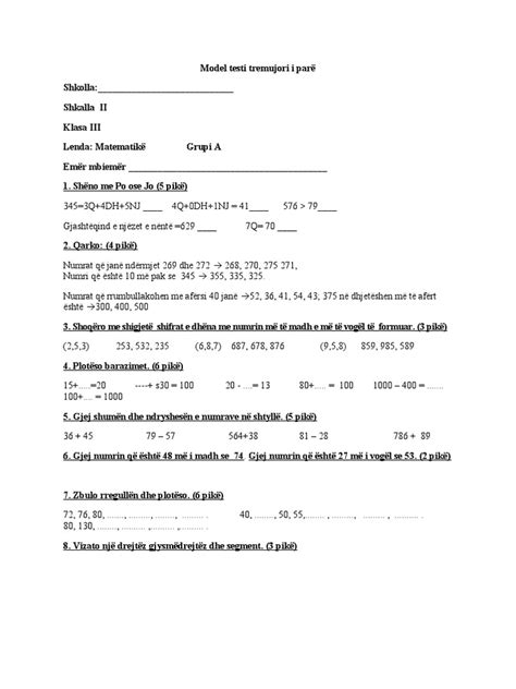 Matematika 3 Modele Testesh Sipas 3 Mujorëve Pdf