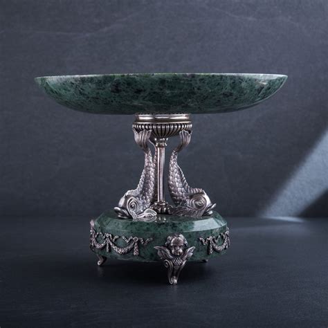 Фруктовниця Дельфіни зі срібла і мармуру ручна робота сер00003 Онікс фото відгуки