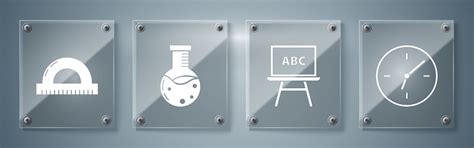 시계 칠판 시험관 및 플라스크 화학 실험실 및 각도기 그리드를 설정하여 각도를 측정합니다 정사각형 유리 패널 벡터 0명에 대한 스톡 벡터 아트 및 기타 이미지 Istock