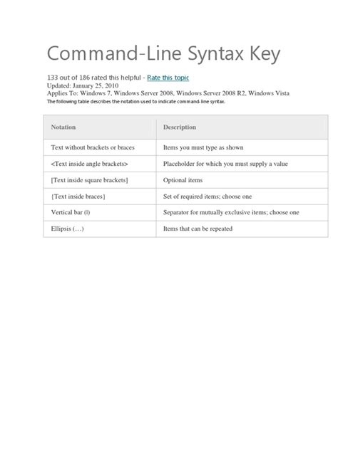 Command Syntax Windows 7 Microsoft Windows
