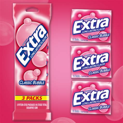 Extra Classic Bubble Sugarfree Chewing Gum Multipack 3 Packs Extra