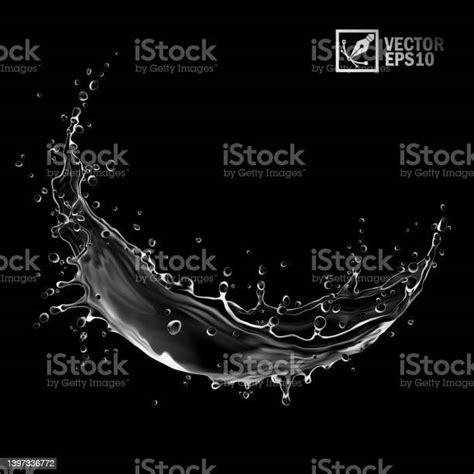 3d 사실적인 투명한 고립 된 벡터가 검은 배경에 원 또는 소용돌이 모양의 방울로 물이 튀어 나옵니다 물에 대한 스톡 벡터 아트 및 기타 이미지 Istock