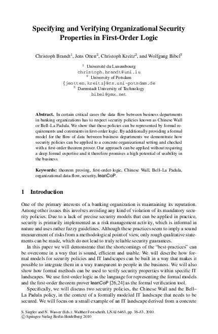 Pdf Specifying And Verifying Organizational Security Properties In