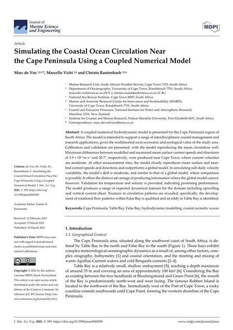 Pdf Simulating The Coastal Ocean Circulation Near The Cape Peninsula Using A Coupled Numerical