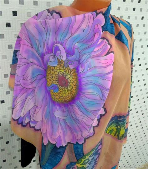 Платок шёлковый батик Летняя свежесть Крепдешин батик в интернет магазине на Ярмарке Мастеров