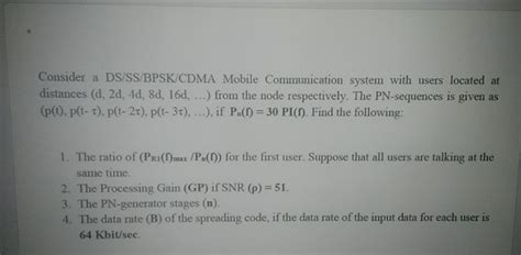 Consider A Dsssbpskcdma Mobile Communication