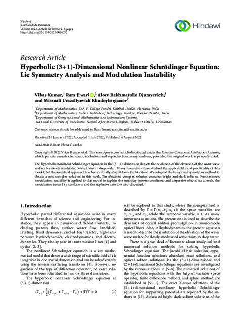 Pdf Hyperbolic 31 Dimensional Nonlinear Schrödinger Equation Lie