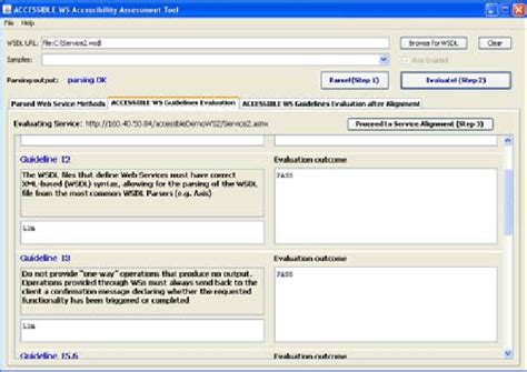 web services accessibility assessment tool main window overview