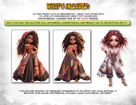 African Chibi Queen Clipart Bundle Bohemian Chibi Digital Art Ethnic