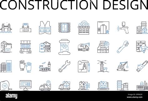 Construction Design Line Icons Collection Building Planning