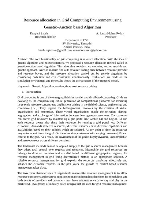 Pdf Resource Allocation In Grid Computing Environment Using Genetic